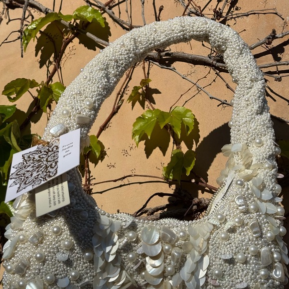 Bags | Nwt Viral White Beaded Shells Pearl Embellished Shoulder Bag ...